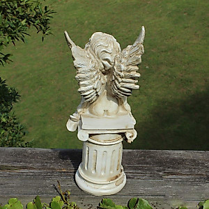 OwMell Set of 2 Cherub Angels on Roman Pillar Garden Statue Greek Column Angel Figurine Sculpture Indoor Outdoor Home Garden Decoration Antique Resin 9.8"