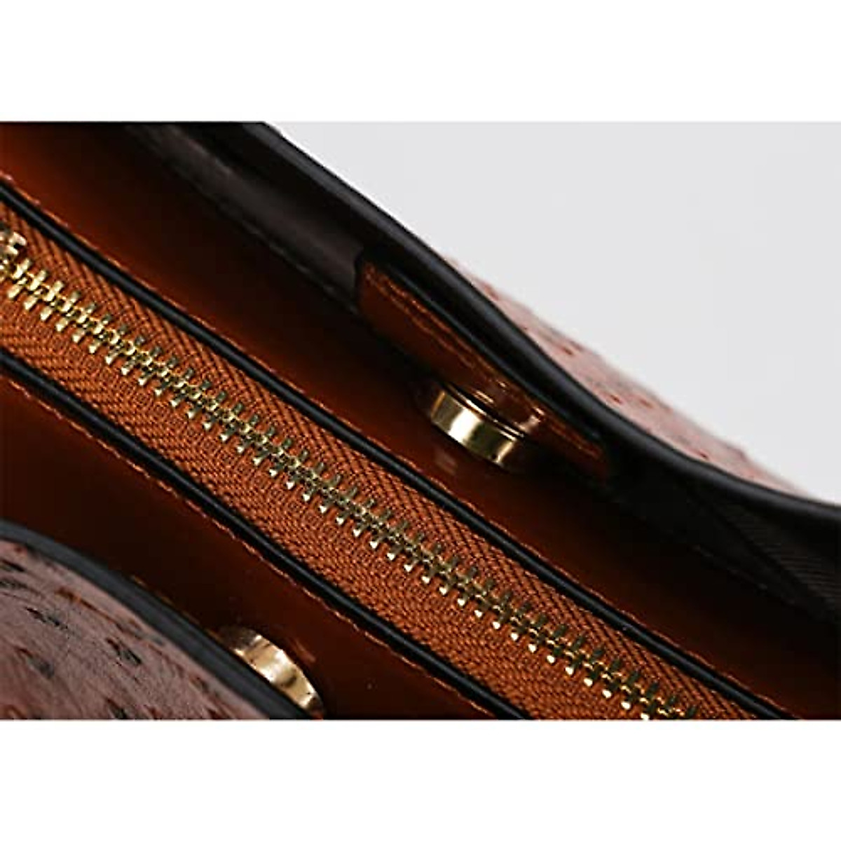 Patent Strap Shoulder Bags Ostrich Pattern Handbags 3pcs Hobos with Matching Wallet Tote Purse (Brown)