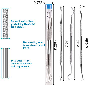 3Pcs Dental Tools, 100% Surgical 304 Stainless Steel Dental Pick, Professional Teeth Cleaning Kit for Home Use, Tartar Plaque Remover for Teeth Dentist Tools, Dental Scaler- with Traveling Case
