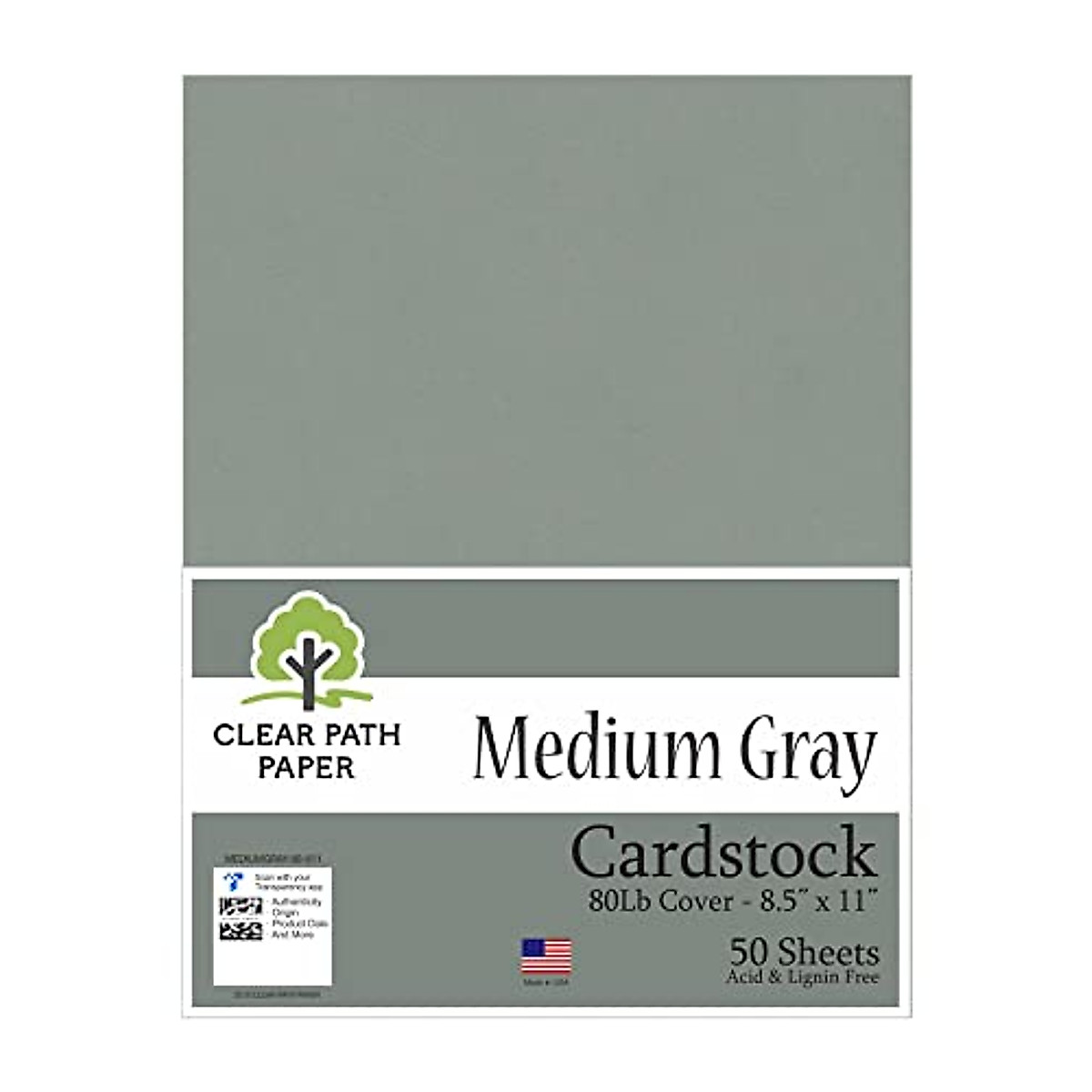 Medium Gray Cardstock - 8.5 x 11 inch - 80Lb Cover - 50 Sheets - Clear Path Paper