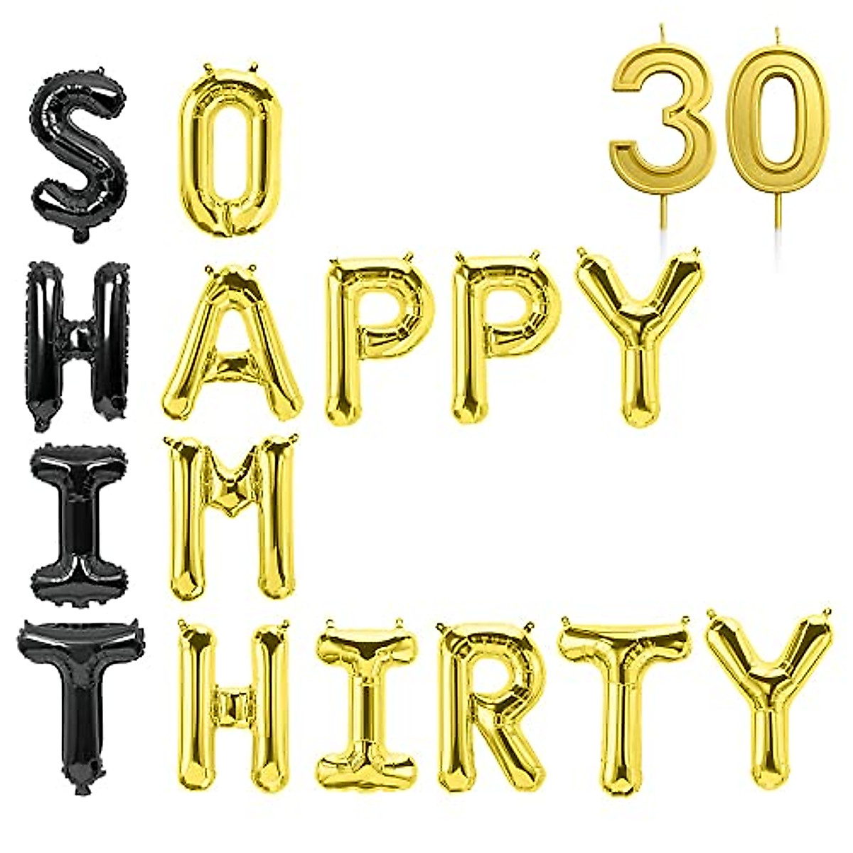 DOMBIT 30th Birthday Candles with So Happry I’m Thirty Balloons, 2.75” Gold Number Candles for Cake Topper Decoration Happy Birthday Party Wedding Anniversary Supplies