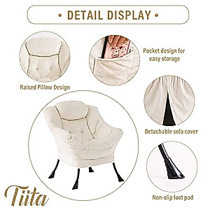 Tiita Lazy Chair with Ottoman, Modern Large Accent Lounge Chair, Leisure Sofa Armchair with Ottoman, Reading Chair with Footrest for Bedroom, Living Room, Dorm Rooms, Garden and Courtyard