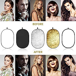 BDDFOTO 24"x35"/60x90cm Reflector Photography 5-in-1, Ellipse Light Reflector Multi-Disc with Bag Translucent, Silver, Gold, White and Black for Studio Photography Lighting and Outdoor Lighting