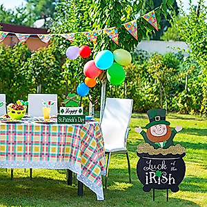 DECSPAS St Patricks Day Decorations, Irish Gnome Decorative Garden Stakes St Patricks Day Decor, Goblins in Gold Jars Design St. Patrick's Day Decorations for The Home, Outdoor, Garden, Patio