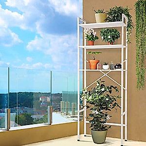 Over Toilet Bathroom Organizer, Likein Tall Over The Toilet Storage Shelf Space Saver for Bathroom Shelves Over Toilet Rack White Metal Frame Wooden Over-The-Toilet Rack with Hooks