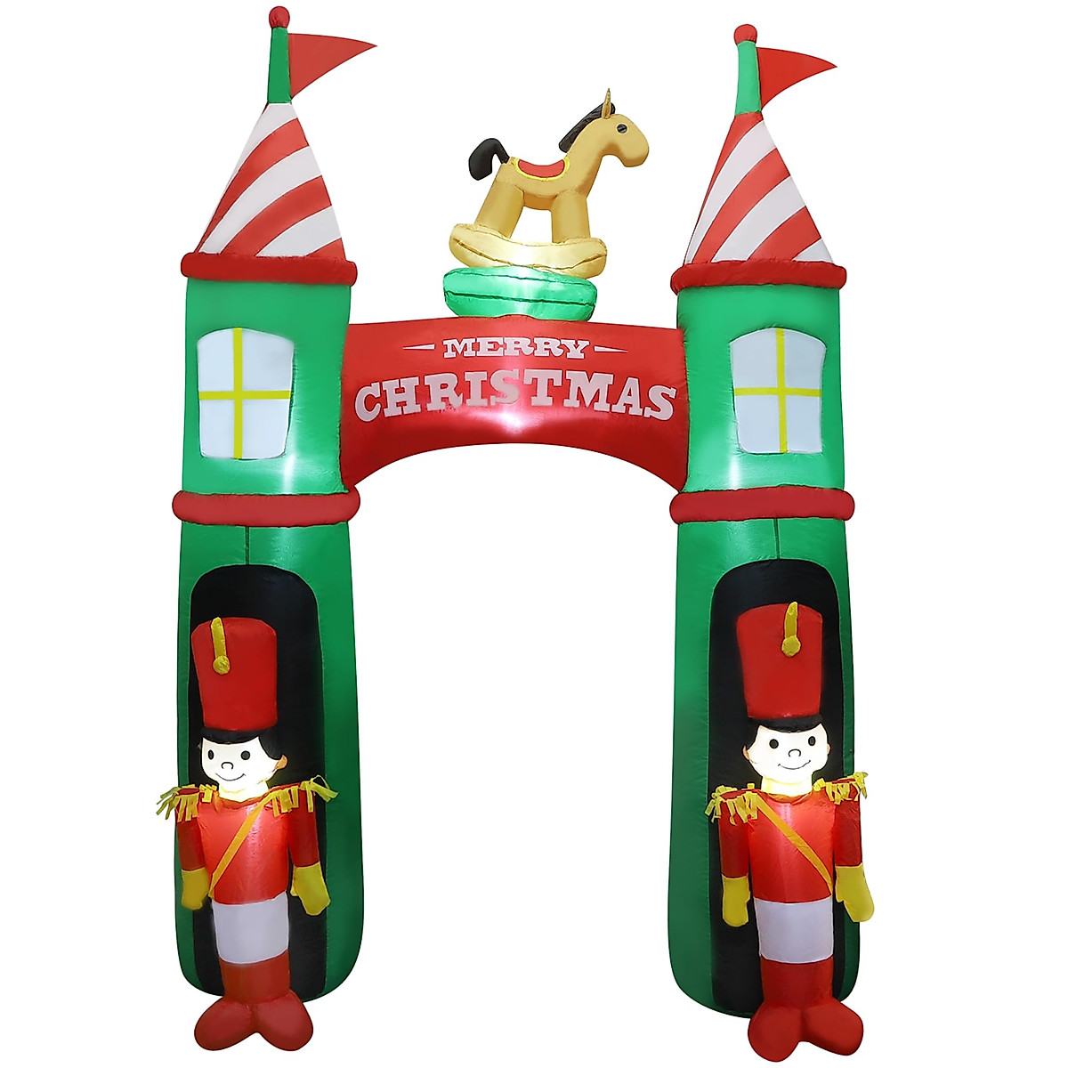 DR.DUDU 9 FT Chritmas Inflatable Arch with Soldier, Merry Christmas Archway Castle Inflatable, Blow Up Decor with Built-in LED Lights, Christmas Outdoor Decor for Yard Garden Lawn Xmas Holiday Party