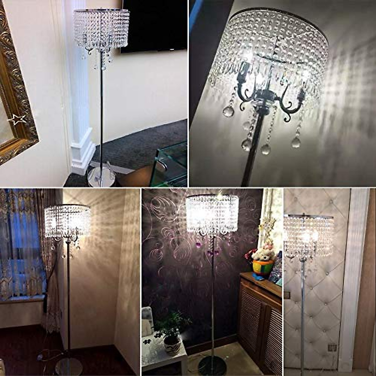 Hsyile Lighting KU300153 Floor Lamp- Elegant Designs Crystal Floor Lamps Chrome Finish Tall Standing Light for Living Room,Bed Room,Office