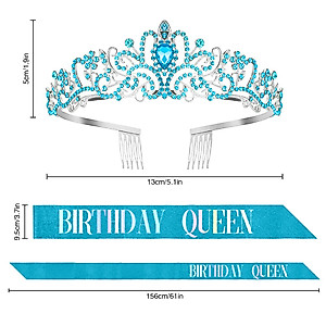 Birthday Crown for Girls Sky Blue Tiara Sash Gifts for Womens Birthday Rhinestone Crystal Headband Princess Queen Crown Happy Birthday Decorations Birthday Gift Ideas Birthday Accessories Gifts…
