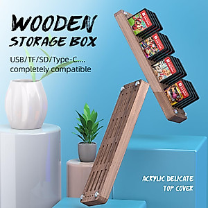 FEIFANZHE 16 Slots Wooden Storage Case Stand for Nintendo Switch Game Cards, TF Card Holder - Walnut Box F01M-S