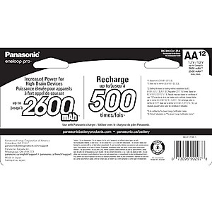 Eneloop Panasonic BK-3HCCA12FA pro AA High Capacity Ni-MH Pre-Charged Rechargeable Batteries, 12-Battery Pack