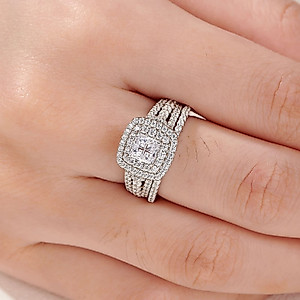 Newshe Wedding Rings for Women Engagement Ring Sets Sterling Silver Cz 1.7Ct Princess Cross Size 7