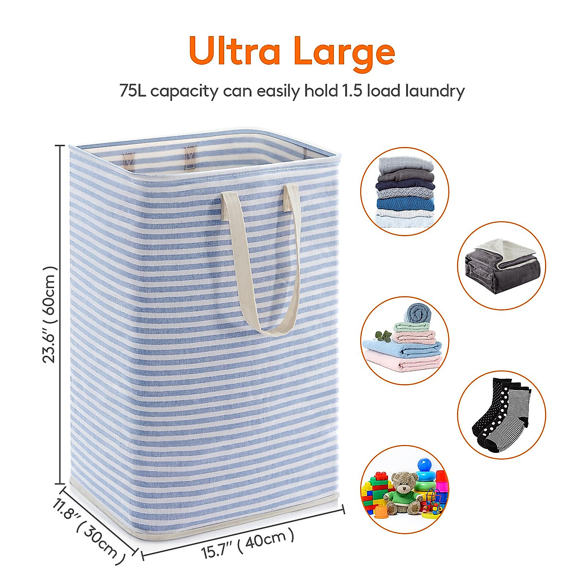 Lifewit 2 Pack Laundry Hamper Large Collapsible Laundry Baskets, Freestanding Waterproof Clothes Hamper with Easy Carry Handles in Laundry Room Bedroom Bathroom College Dorm for Adults, Blue, 2 x 75L