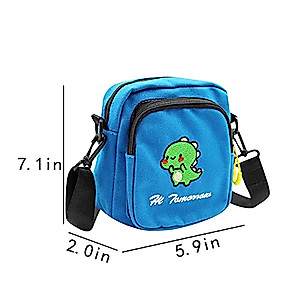 MOSSTYUS Canvas Cartoon Dinosaur Shoulder Messenger Bag Crossbody Purse Travel handbags Cosplay Bag, blue