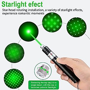 Long Range Green Laser Pointer High Power, Strong Laser Pointer Pen,2000 metres Powerful Tactical Green Lazer Pointer Light Rechargeable, Star Cap Adjust for Astronomy Hiking, Cat Laser Toy USB Charge
