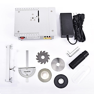 NovelLife Mini Hobby Table Saw Handmade Woodworking Bench Saw DIY Model Crafts Cutting Tool with Adjustable Power Supply 63mm HSS Circular Saw Blade (R2)
