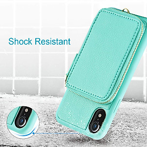 iPhone XR Case, ZVE for iPhone XR Wallet Case with Credit Card Holder Slot Shockproof Protective Leather Wallet Zipper Pocket Purse Handbag Wrist Strap Case for Apple iPhone XR 6.1" (2018) Blue