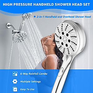 AMAZING FORCE 8.6 Inch Handheld Shower HeadShower High Pressure Handheld Shower With 6 Way Rainfall Combo Shower Sprayer