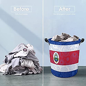 Costa Rica Paisley Flag Large Laundry Basket Hamper Bag Washing with Handles for College Dorm Portable