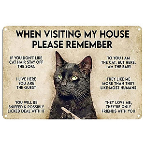 When Visiting My House Please Remember Vintage Wall Decoration - Cat's Metal Signs Artwork - Original Vintage Design Tin Metal Wall Art Print Poster - Thick Tinplate Wall Decoration Signs