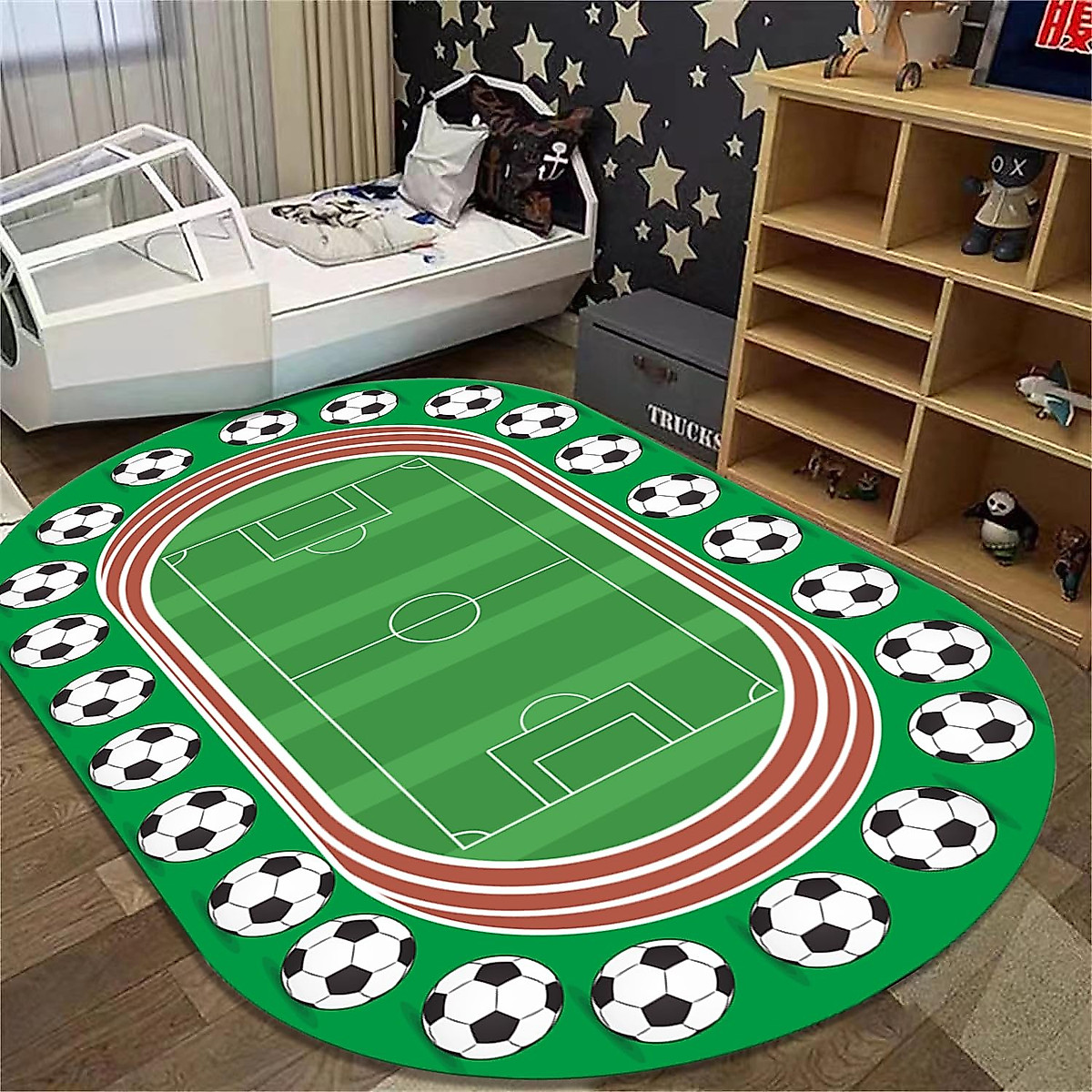 Puyosvr Soccer Field Area Rug,6x8ft, Green Sports Football Printing rugs, Children'S Room Game Small Carpet Indoor Non-Slip Washable Carpet,for BoysBedroom Game Room Kindergarten Living Room Kitchen