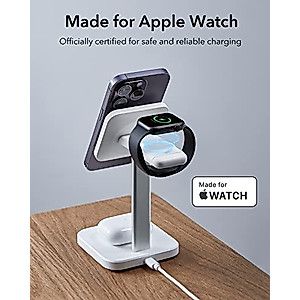 ESR 3-in-1 MagSafe Charger Stand (HaloLock), Removable Made for Apple Watch Certified Charger, MagSafe Charging Station, Magnetic Wireless Charger, iPhone 14/13/12 Series, AirPods Pro/3/2, White