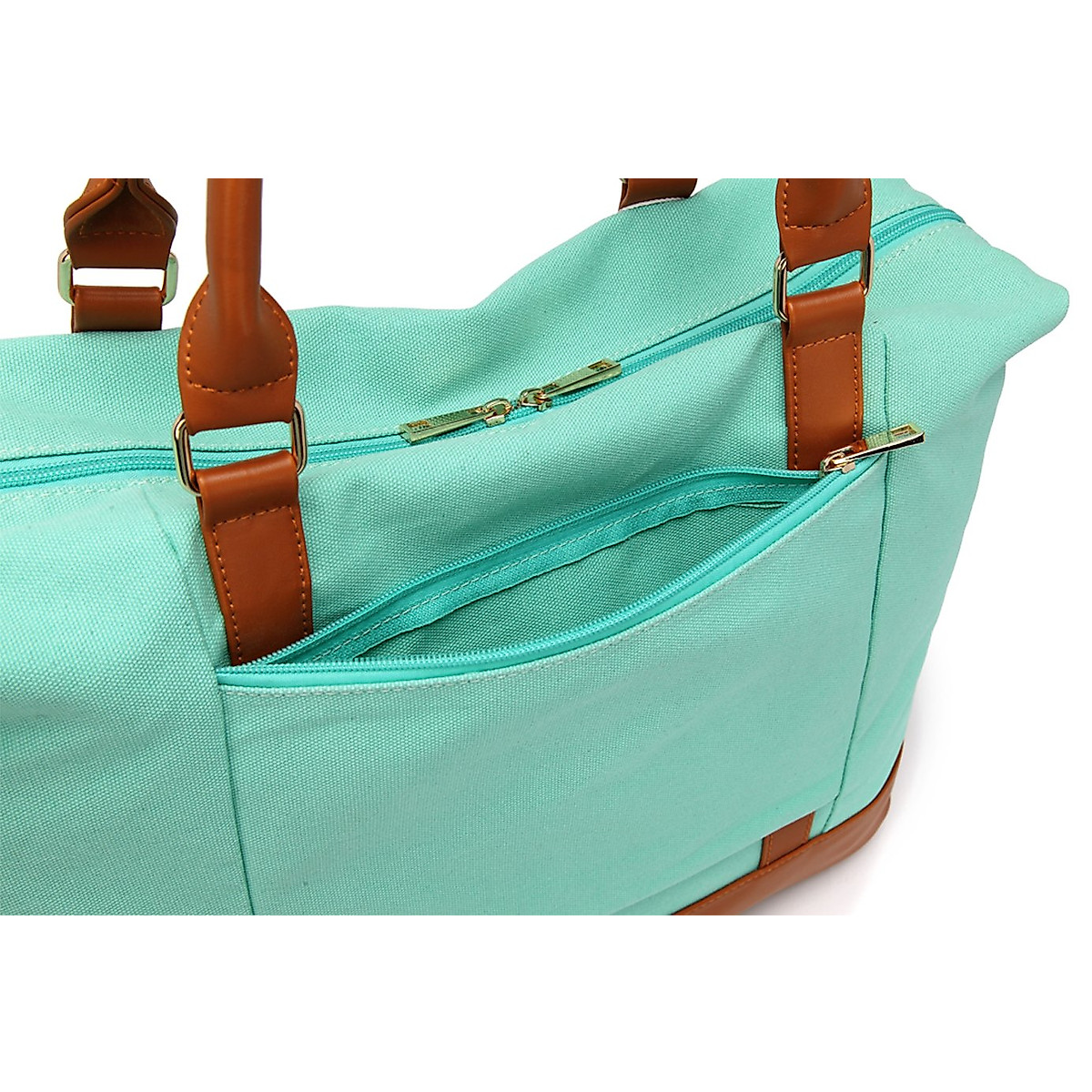 Bluboon Women Ladies Canvas Weekender Bag Overnight Carry-on Tote Duffel in Trolley Handle (MintGreen)