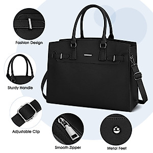 Laptop Bag for Women 15.6 Inch Waterproof Leather Tote Bag Lightweight Business Office Work Bag with Insulated Cooler Lunch Bag Large Professional Briefcase Computer Handbag Shoulder Bag Dark Black