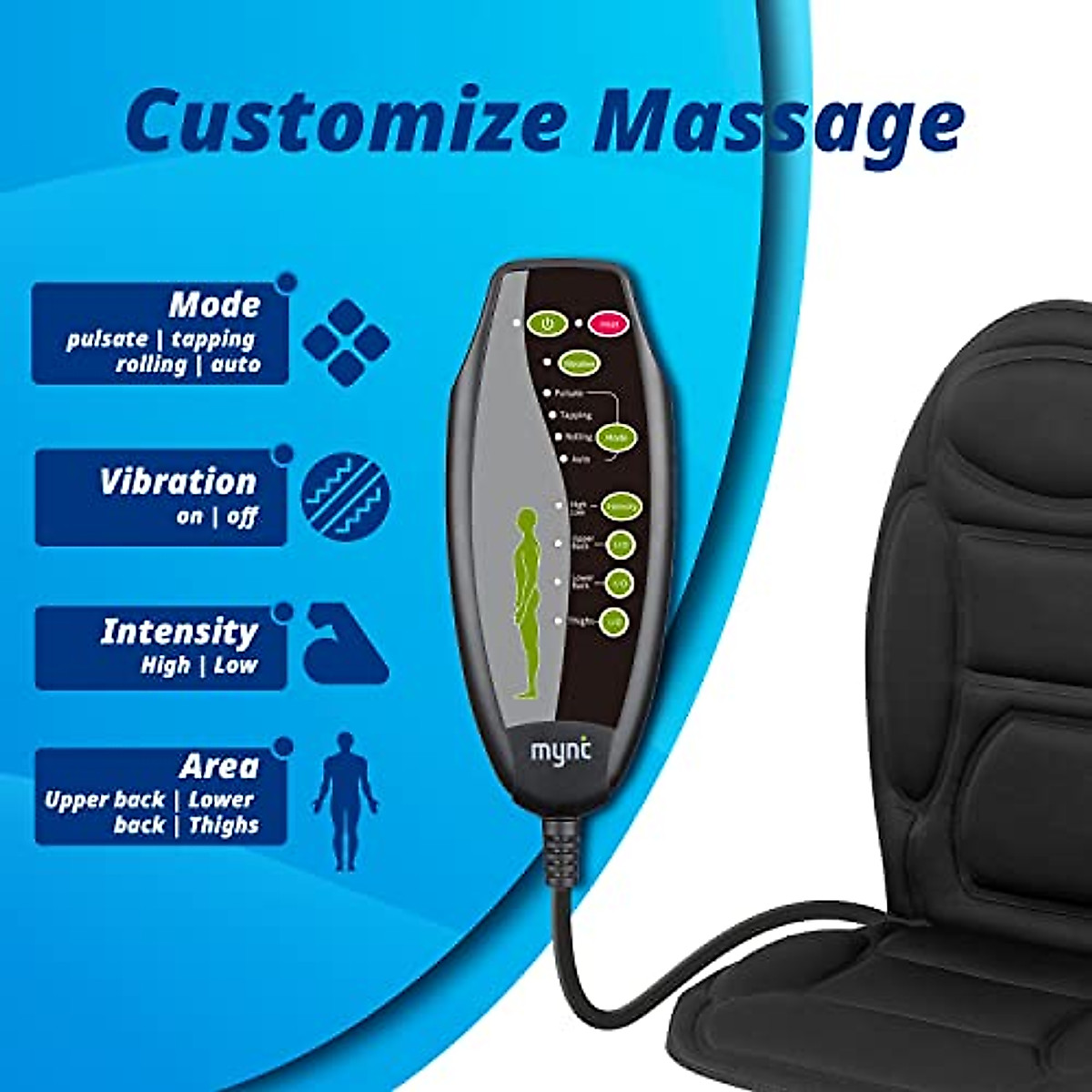 Seat Massager with Heat, Vibrating Back Massager for Chair Massage Cushion, 8 Vibrating Nodes to Relieve Stress and Fatigue for Back, Shoulder and Thighs