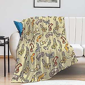 Hon-Lally Cartoon Cute Leopard Gecko Pattern Blanket Throw Warm Cozy Flannel Fleece Lightweight Plush for Living Room Bedroom Sofa Couch for Kids and Adults - 40inchx50inch White-style
