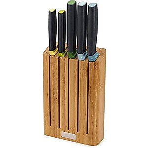 Joseph Joseph 10300 Elevate Knife Set with Slimline Bamboo Block Japanese Stainless Steel, Opal, 6-piece