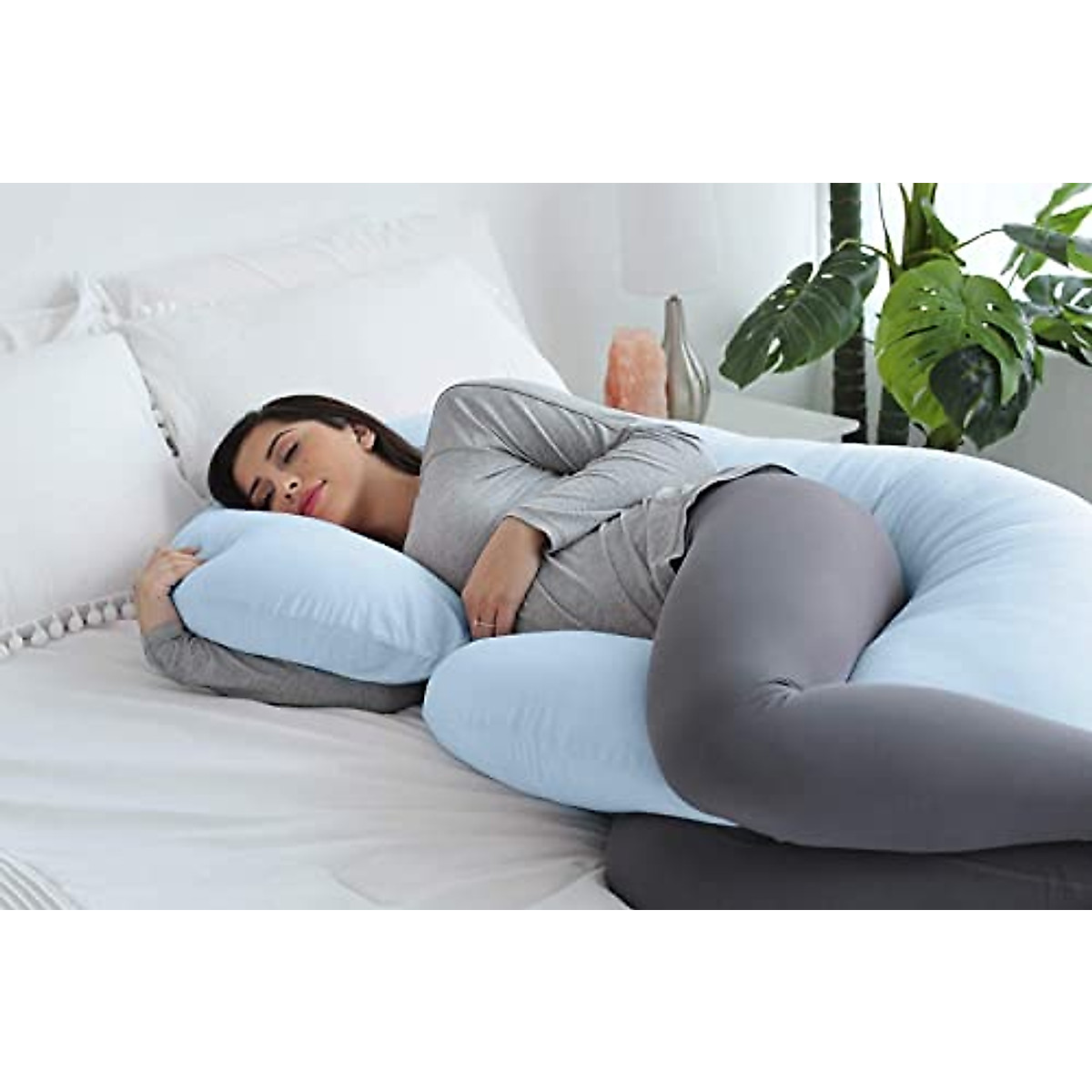 Pharmedoc Pregnancy Pillows, C-Shape Full Body Pillow – Jersey Cover Light Blue – Pregnancy Pillows for Sleeping – Body Pillows for Adults, Maternity Pillow and Pregnancy Must Haves, New Mom Gifts
