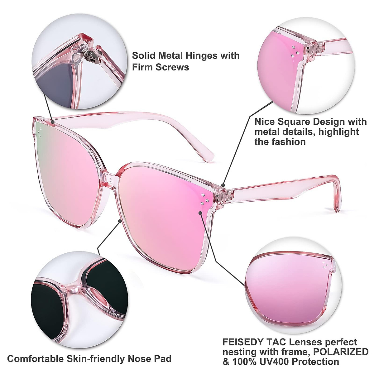 FEISEDY Retro Square Polarized Sunglasses Women Men Oversized Vintage Shades B2600