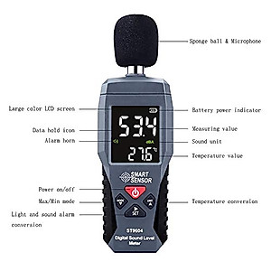 DIMMAIRY Decibel Meter, Digital Sound Level Noise Meter Measurement 30-130dB Backlight MAXMIN, Data Hold Auto Power Off Dual Ranges,Black