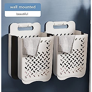 Large-capacity Wall-mounted Laundry Hamper, Household Folding Clothes Storage Laundry Basket, Plastic Dirty Clothes Basket. (White)