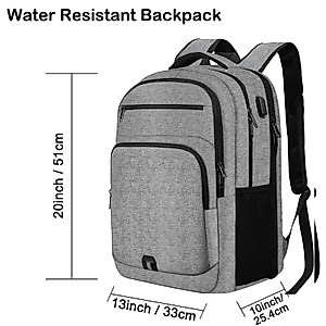 42L Extra Large Backpack, Anti Theft TSA Flight Approved Laptop Backpack for Men Women, 17.3 Inch Business Computer Backpack with USB Port, Water Resistant Teacher Nurse Travel Weekender Daypack, Grey