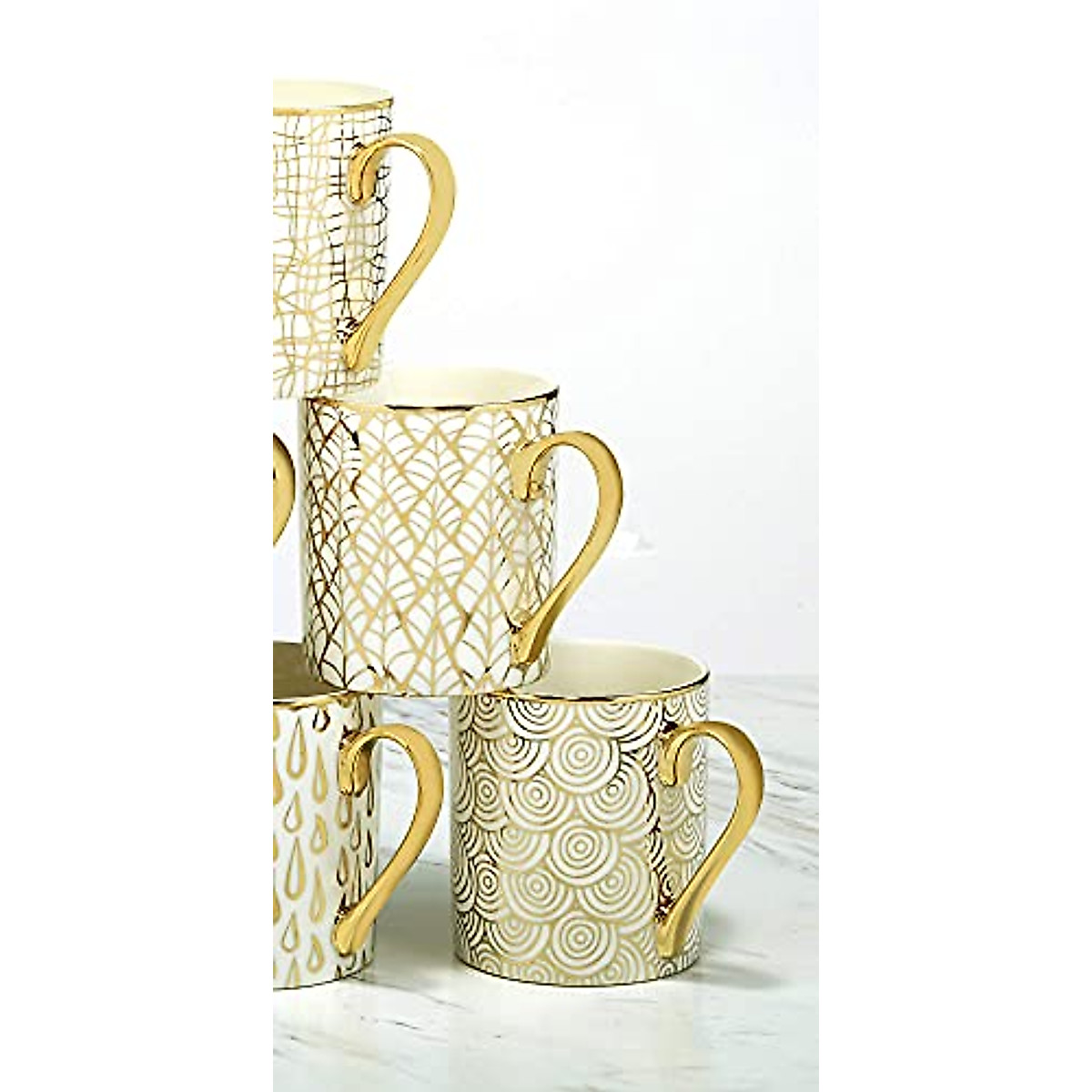 Certified International Mosaic 14 oz. Gold Plated Mugs, Set of 6, 6 Count (Pack of 1), RED