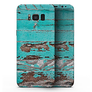 Design Skinz Design Skinz Turquoise Chipped Paint on Wood Full-Body Wrap Decal Skin-Kit for The Galaxy S8