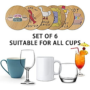 Friends Bamboo Coasters Set of 6, Friends TV Show Gifts, Friends TV Show Merchandise Presents, Funny Friends Themed Coaster Set with Coaster Holder