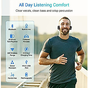 Kinivo BTH240 Bluetooth Headphones (Black, On-Ear, Wireless Music, Hands-Free Calling, Built-in Mic, Foldable, Memory Form Earpads, Travel Bag)