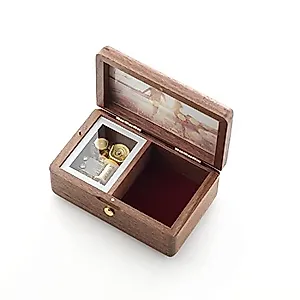 JJYmusic Natural Solid Wood Wind-up Music Box Long Photo Frame Jewelry Musical Box Great Gift for Birthday Christmas(Walnut; Tune: You Are My Sunshine)