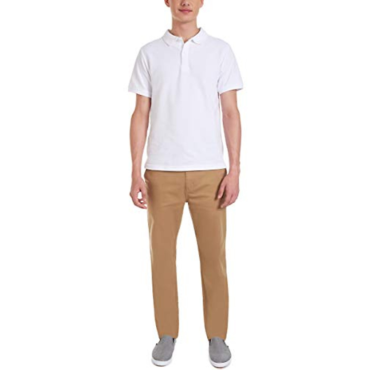 Nautica Young Mens Uniform Short Sleeve Stretch Pique Polo, White, 34/25