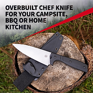 Off-Grid Knives - Sierra Chef Knife with Sandvik 14C28N Stainless Steel, Kydex Sheath and Belt Clip, G10 Scales, Camping, BBQ & Home Kitchen Use (Stonewash)
