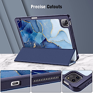 Fintie SlimShell Case for iPad Pro 11-inch (4th / 3rd Generation) 2022/2021 - Soft Flexible TPU Stand Back Cover with Pencil Holder, Also Fit iPad Pro 11" 2nd / 1st Gen, Ocean Marble