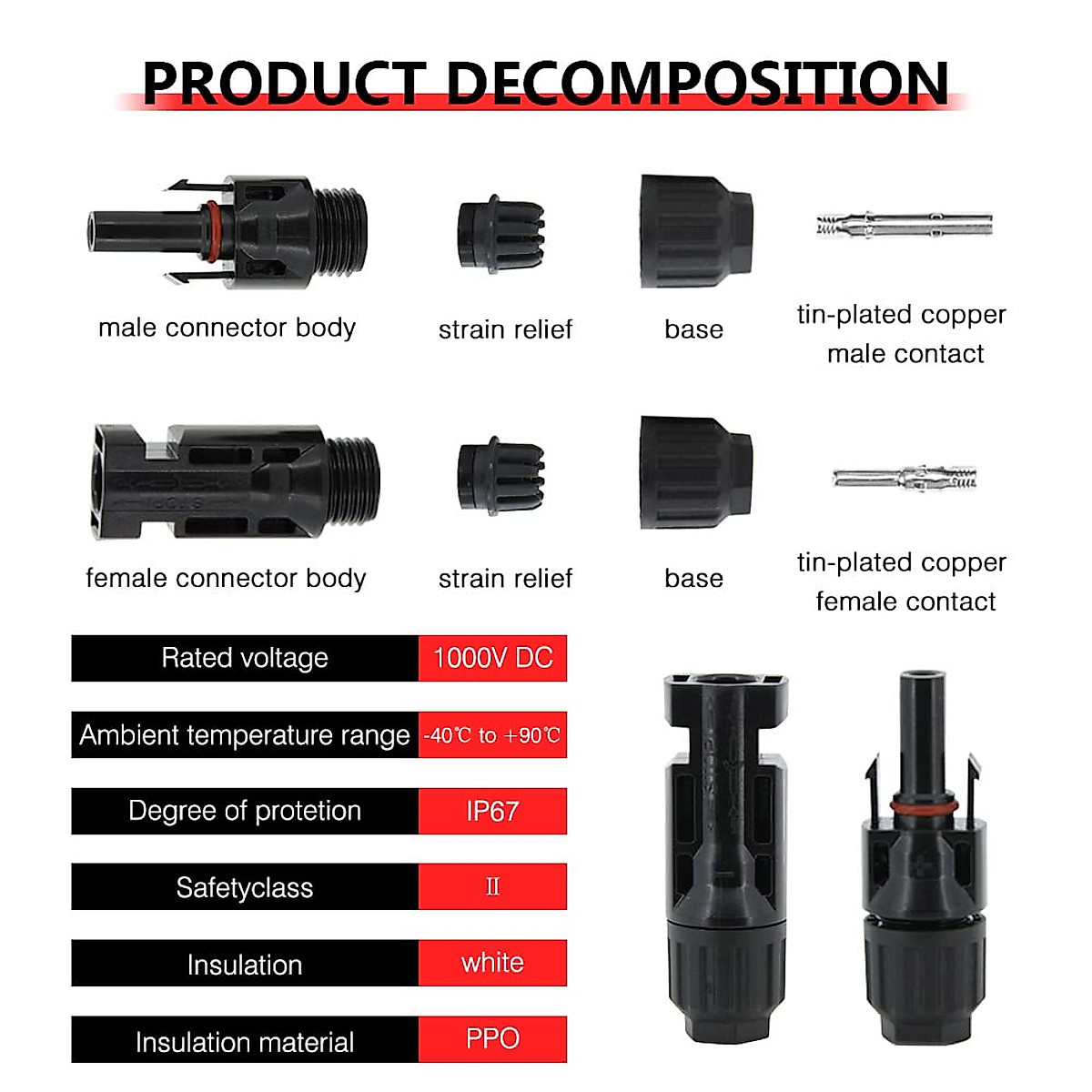 KEDAKEJI 20PCS with 2pcs spanners Solar Connectors with Spanners Solar Panel Cable Connectors 10 Pairs Male/Female