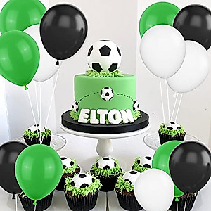 Black White Green Balloons, 60PCS Green Black Foootball Birthday Balloons, 12Inch Green White Latex Balloons Foootball Party Balloons for Boys Video Game Sprots Soccer Theme Party Baby Shower Supplies