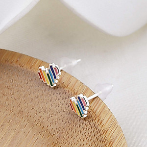 bobauna Delicate Colorful Rainbow Heart Stud Earrings LGBT Pride Jewelry Gift For Gay & Lesbian Pride (Rainbow heart earrings)