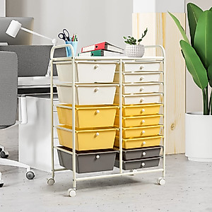 SILKYDRY 15 Drawers Rolling Storage Cart, Mobile Utility Drawer Cart with Lockable Wheels for Crafts, Tools, Arts Supplies, Multipurpose Organizer Cart for Home Office School