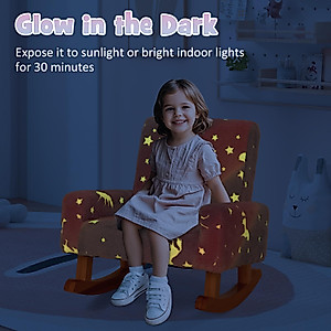 Costzon Kids Rocking Chair, Glow in The Dark, Upholstered Flannel Children's Sofa w/Poplar Wood Rocking Feet, Comfy Backrest for Kids Room, Nursery, Playroom, Preschool, Birthday Gift for Boys Girls