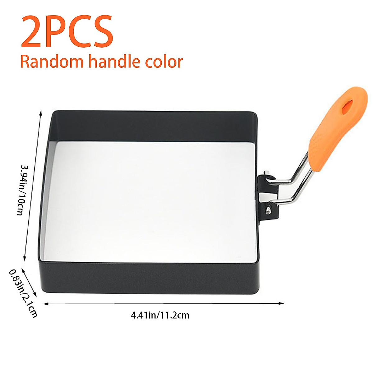 Egg Ring Egg Pan 2PCS Non-stick 4 Inch Square Egg Rings for Frying Eggs with Silicone Handle, Stainless Steel Square Egg Mold for Breakfast Type1