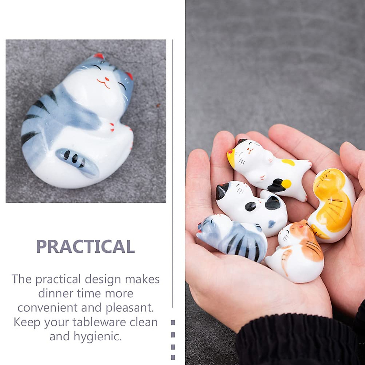 SHERCHPRY Cute Cat Ceramic Chopsticks Holder Stand Rest Lucky Cat Spoon Fork Knife Stand Animal Party Decoration For Holiday Party Dining Table 5pcs